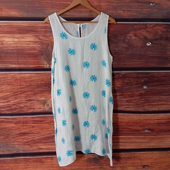 Vasana | Dresses | Vasna Linen Waves Summer Casual Dress Made In Italy Linen White Floral Print ...